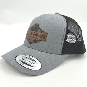 Farm Logo Leather Patch Cap, Tractor Trucker Hat, Personalized Ranch ...