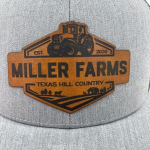Farm Logo Leather Patch Cap, Tractor Trucker Hat, Personalized Ranch ...