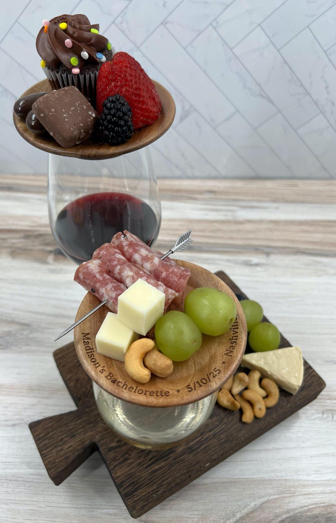 Small Finger Food Plate, Mini Wood Charcuterie Board, Wine Glass Drink ...
