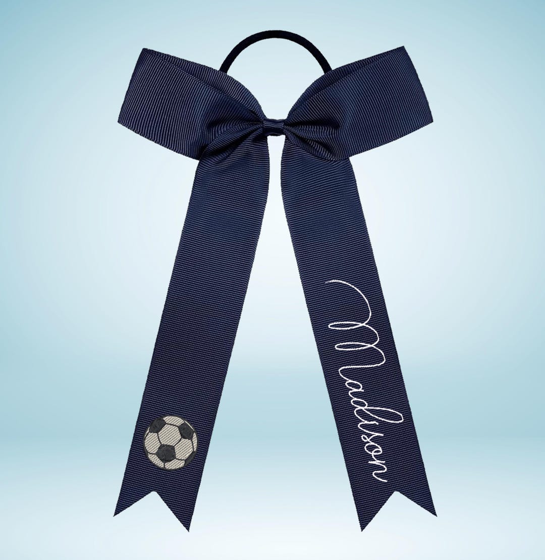 Embroidered Soccer Mom Bow, Big Ribbon Bow, Personalized Soccer Player ...
