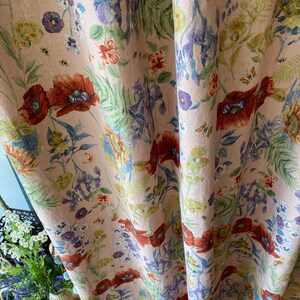Set of 2 Washed Linen Curtains Watercolor Poppies Curtains Pink ...