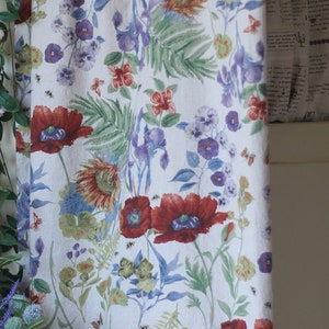 Washed Linen Curtain Set: Watercolor Poppy Floral Drapery - Etsy
