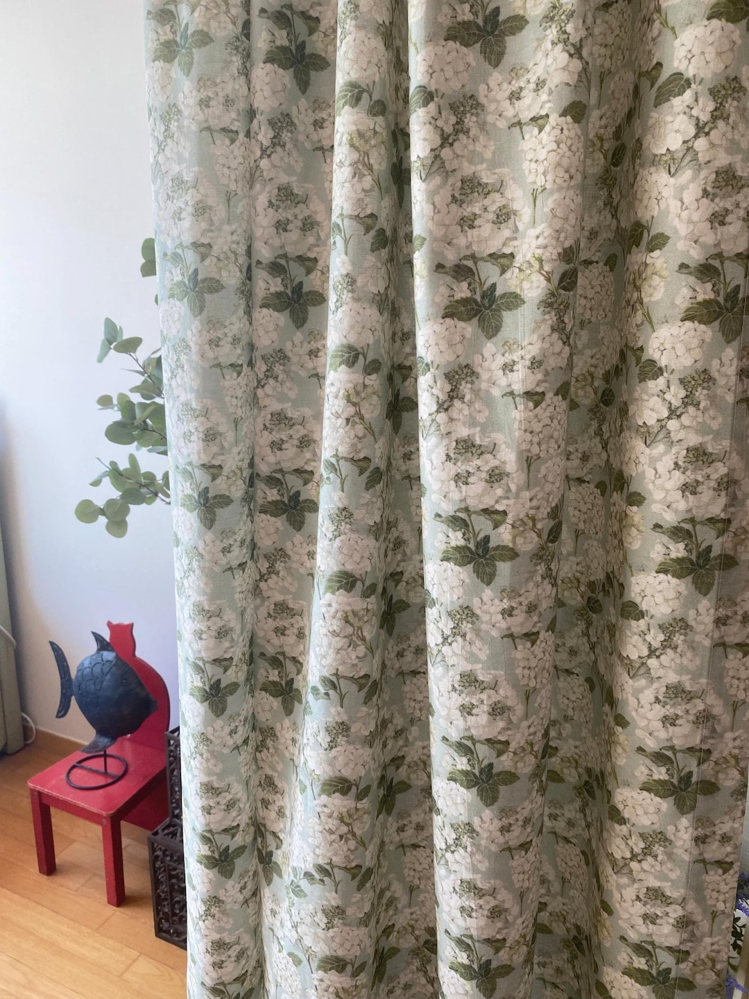 Linen Curtains White Hydrangea Floral Linen Drapes Shabby Chic Mood ...