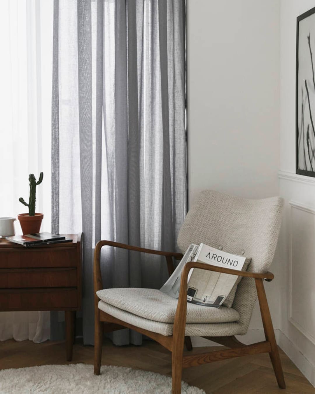 Light Gray Linen Look Sheer Curtains, Voile Drapery Curtains, Window ...