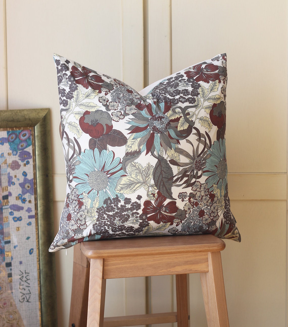 Retro Vintage Style Floral Throw Pillow Cover Ivory Mint - Etsy