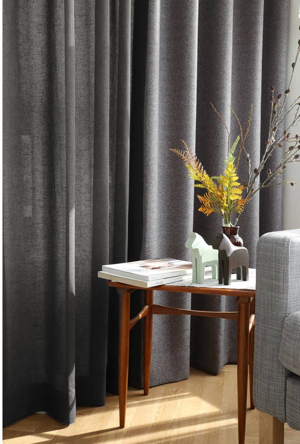 Dark Gray Linen Look Sheer Curtains Voile Drapery Curtains | Etsy