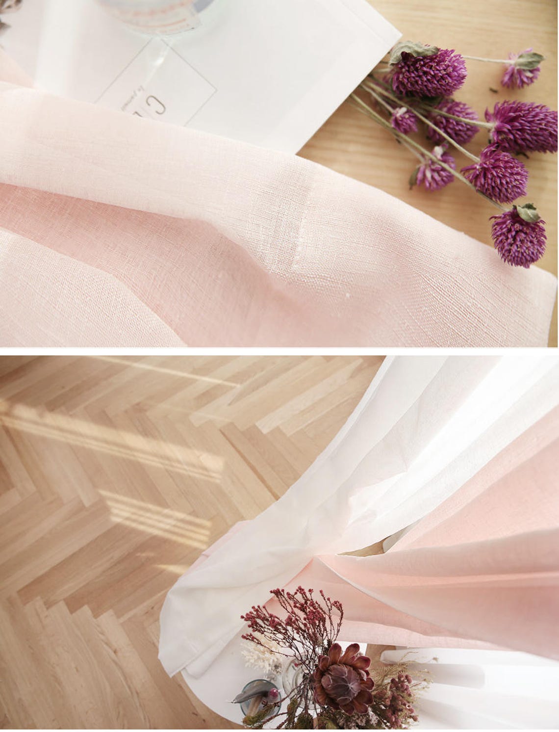 Light Pink Linen Look Sheer Curtains Voile Drapery Curtains | Etsy