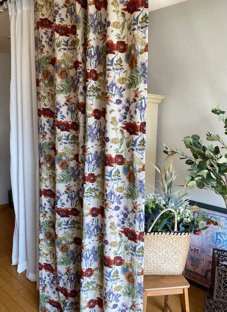 Set of 2 Washed Linen Curtains Watercolor Poppies Curtains - Etsy