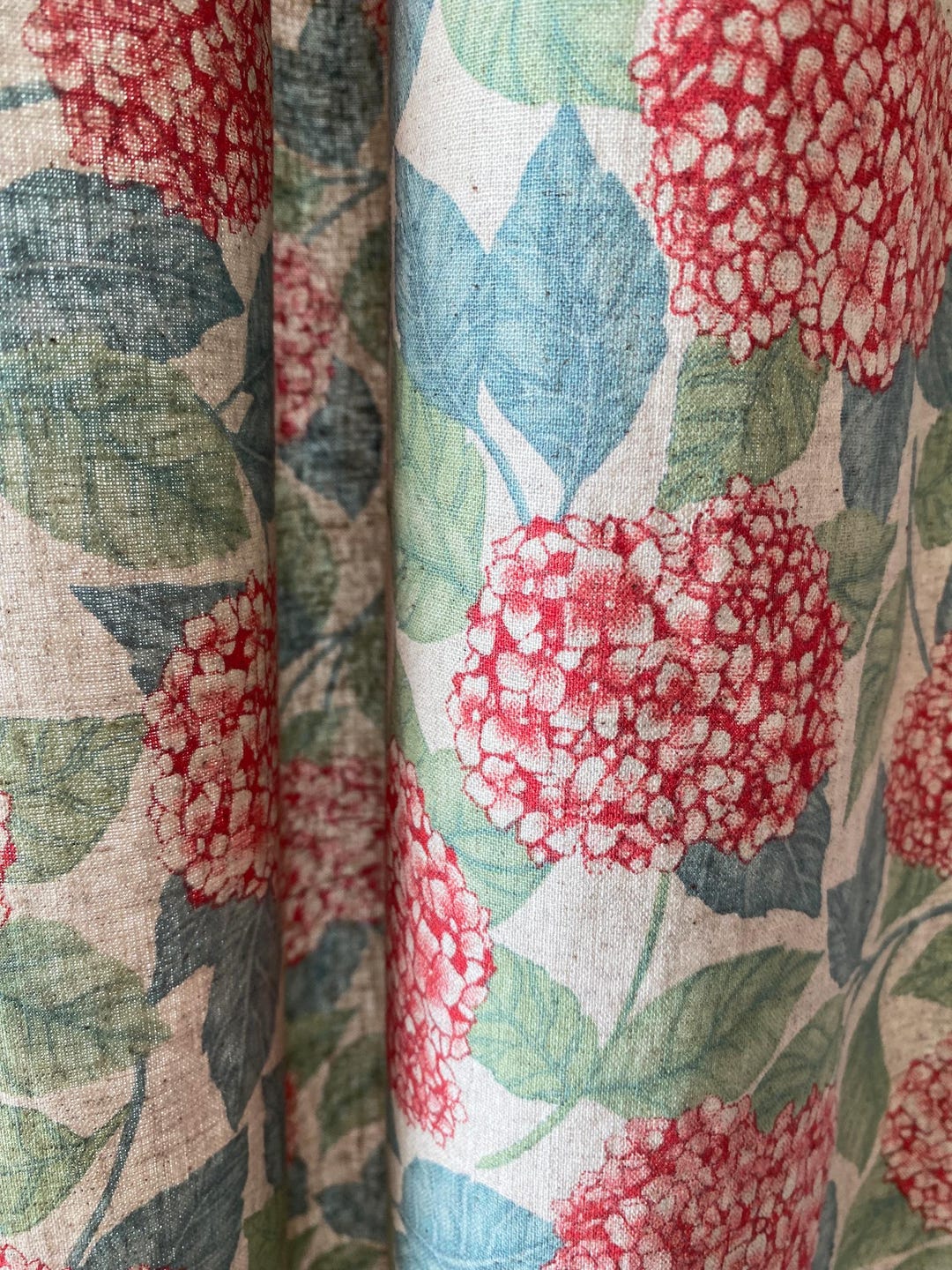 Set of 2 Linen Curtains Hydrangea Floral Linen Drapes Farmhouse ...
