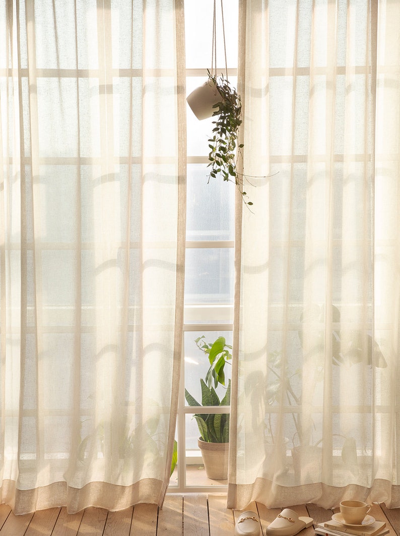 Set of 2 Ash Beige Linen Look Sheer Curtains Voile Drapery - Etsy