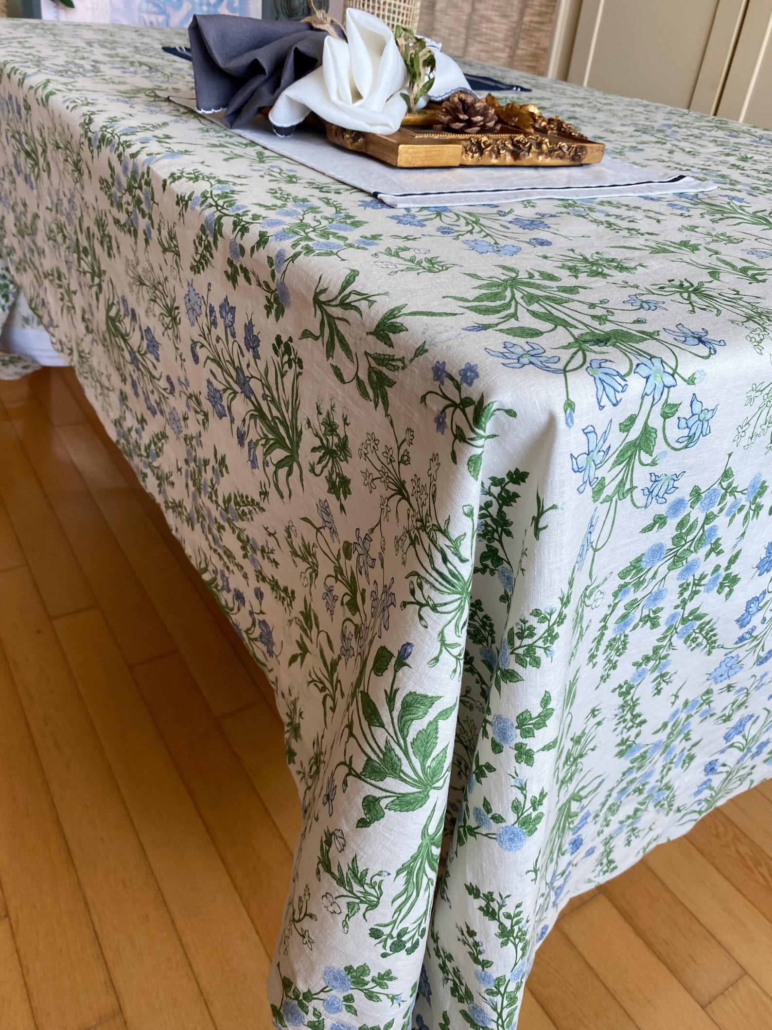 Tablecloth Farmhouse Natural Linen Rectangular French Country Floral ...