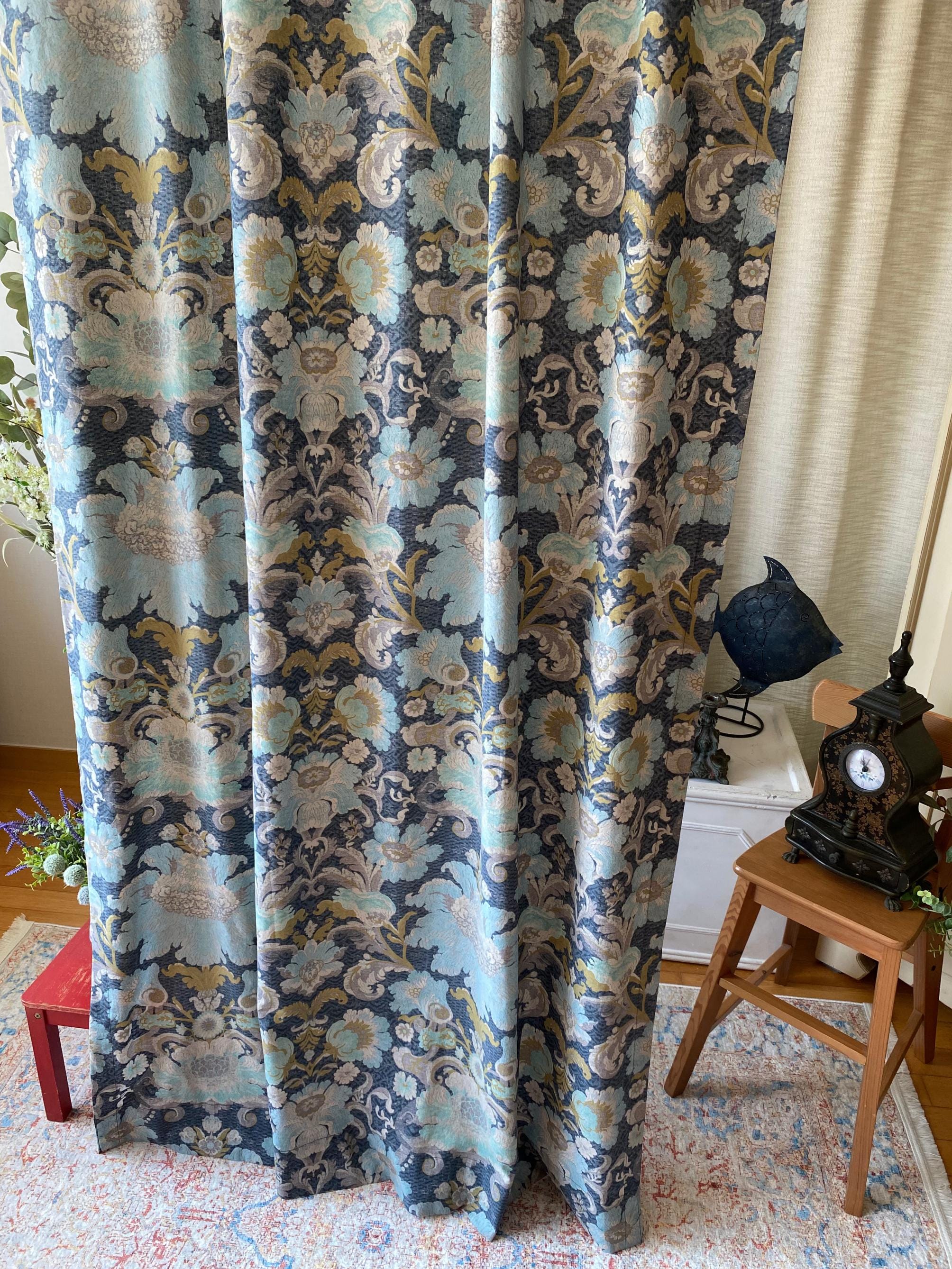 Elegant Damask Patterned Linen Curtains Ornate Baroque Floral Design ...