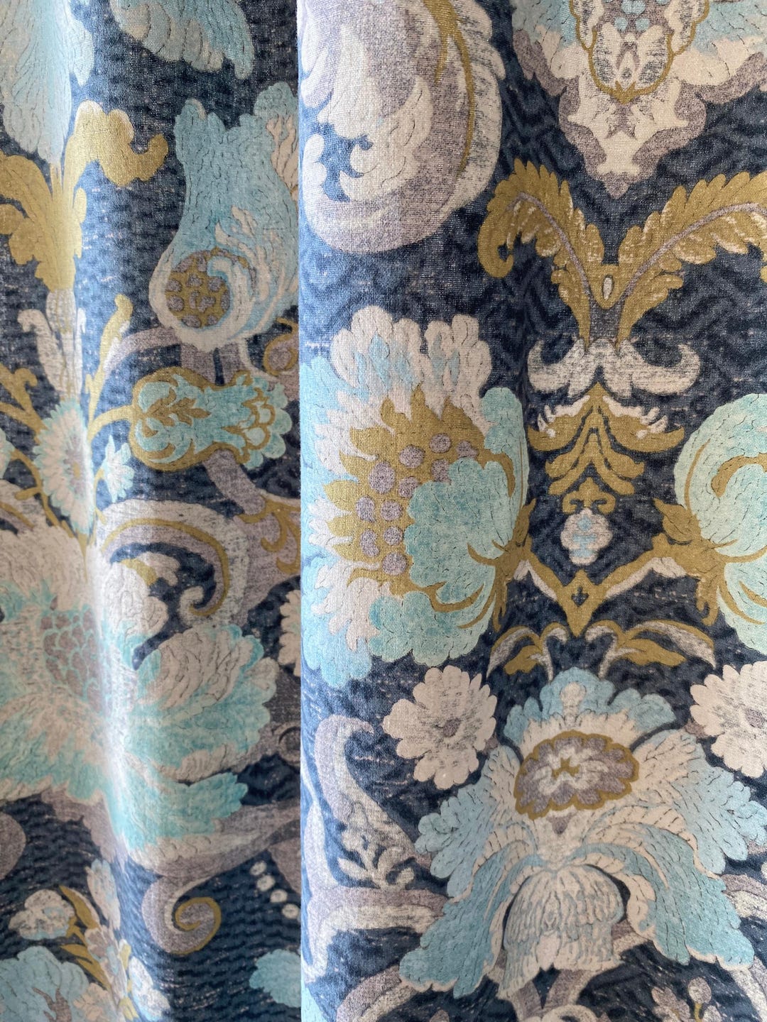 Elegant Damask Patterned Linen Curtains Ornate Baroque Floral Design ...