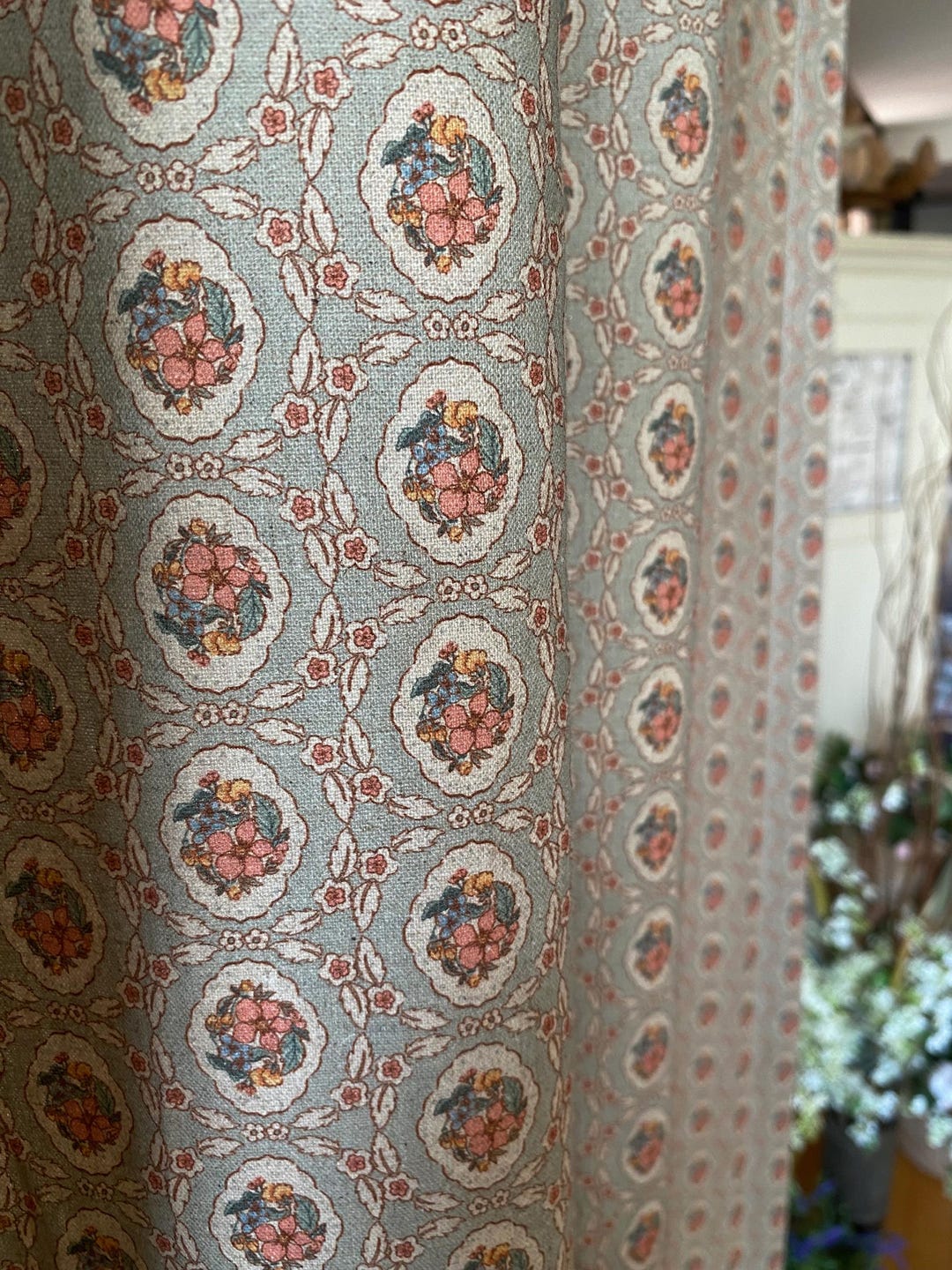 Cute Floral Pattern Linen Curtains French Retro Vintage Vibe Curtain ...