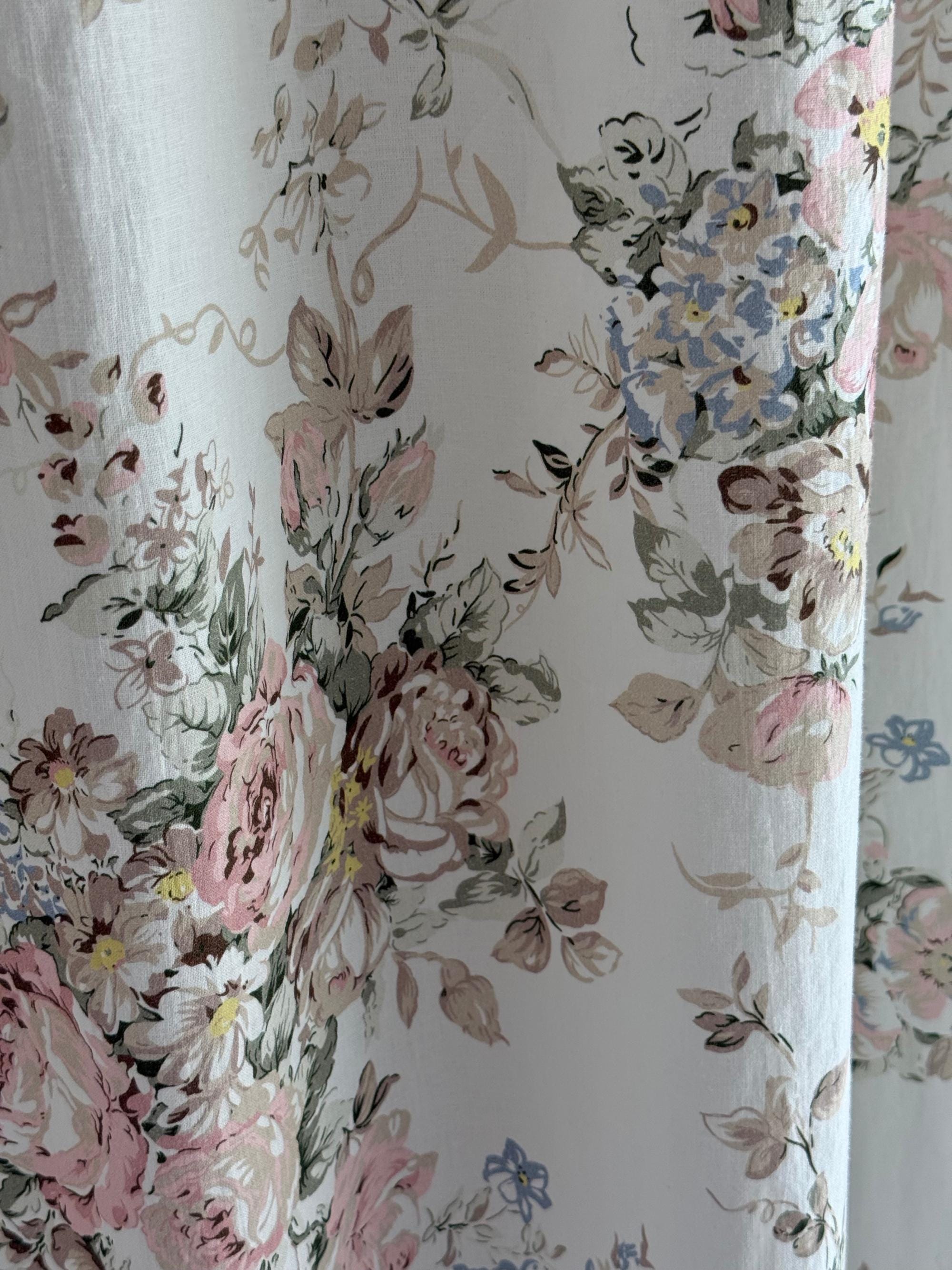 Vintage Floral Linen Curtains French Country Rose Shabby Chic ...