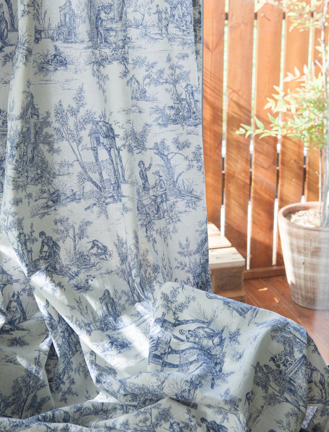 Blue Toile Farmhouse Linen Curtains Cottage Curtain Panels French ...