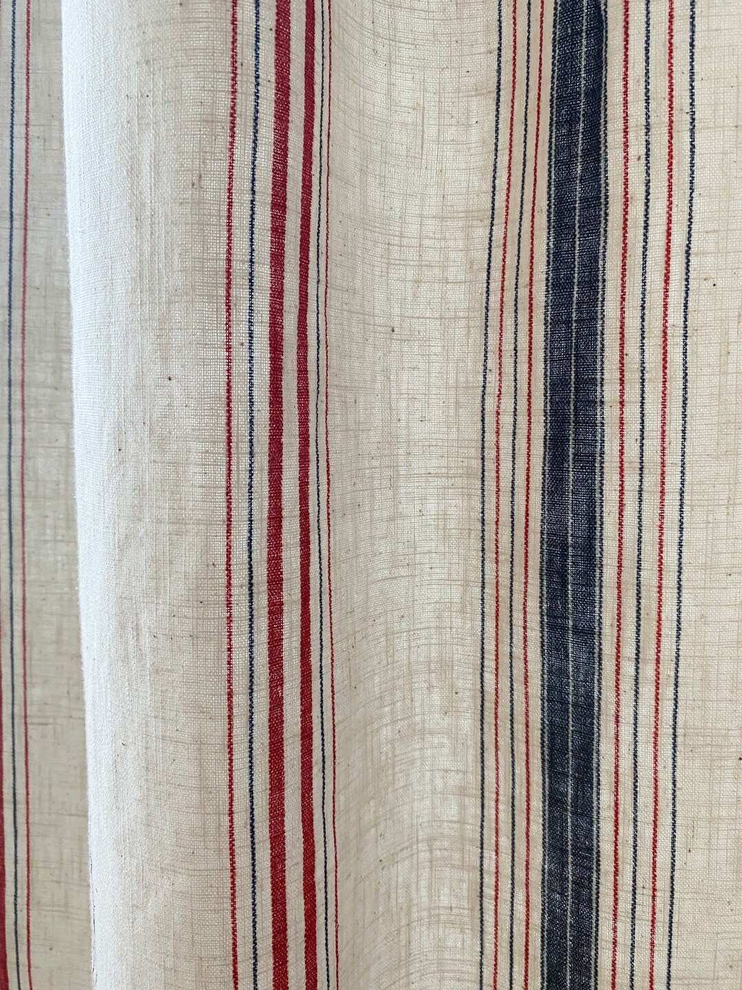 Striped Linen Curtains French Country Linen Drapes Navy Red Striped ...