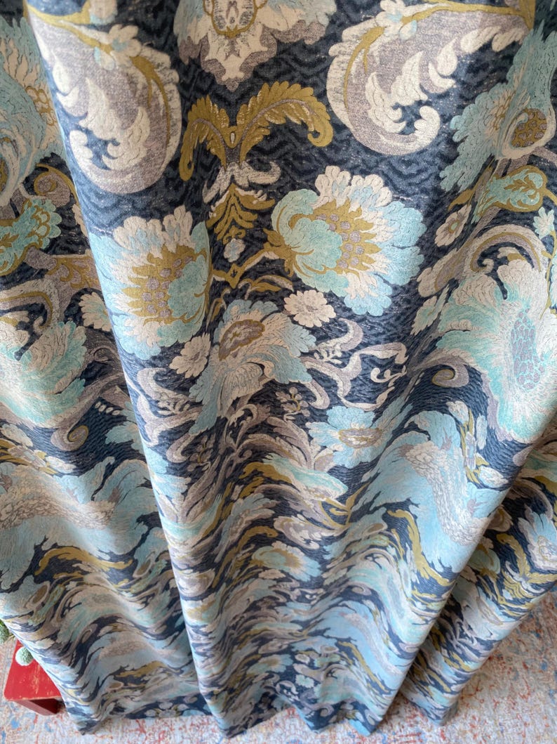 Elegant Damask Patterned Linen Curtains Ornate Baroque Floral Design ...