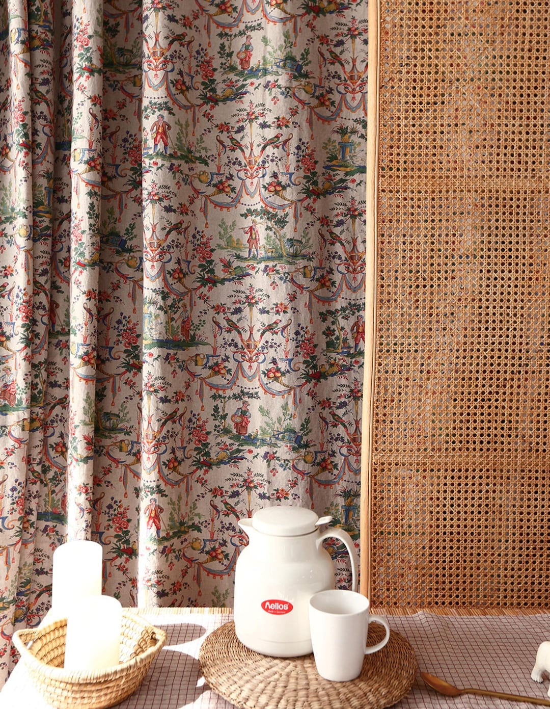 Farmhouse Linen Curtains Cottage Curtain Panels French Classic Pattern ...