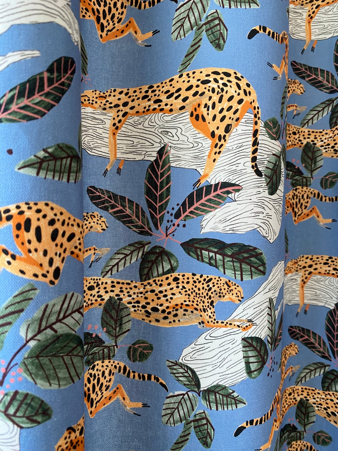 Set of 2 Funny Cheetah Print Curtains Blue Animal Curtain Panel Washed ...