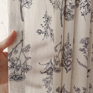 Ivory Floral Linen Curtains Herb Sketch Pattern Panel Farmhouse Cottage Drapes Living Room ...