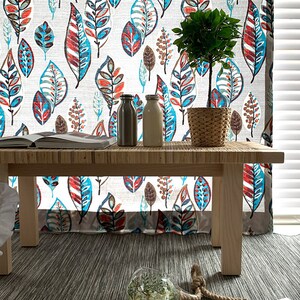 Set of 2 Scandinavian Leaves Curtain Panel Washed Cotton Curtains Beige ...