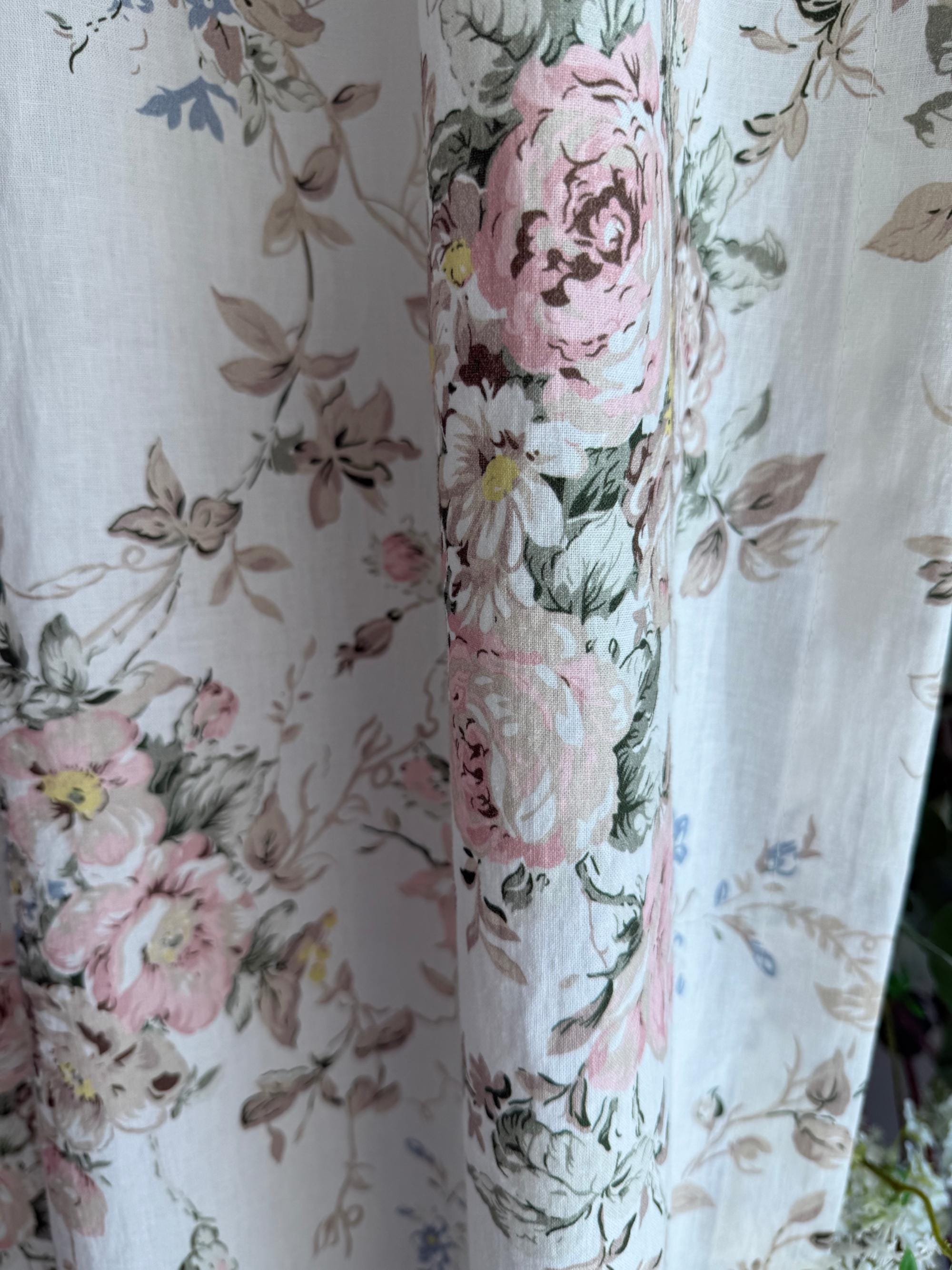 Vintage Floral Linen Curtains French Country Rose Shabby Chic ...