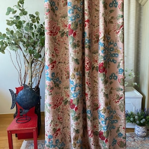 Romantic Floral Patterned Linen Curtain Botanical Large Lovely Flower ...