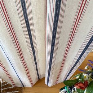 Striped Linen Curtains French Country Linen Drapes Navy Red Striped ...