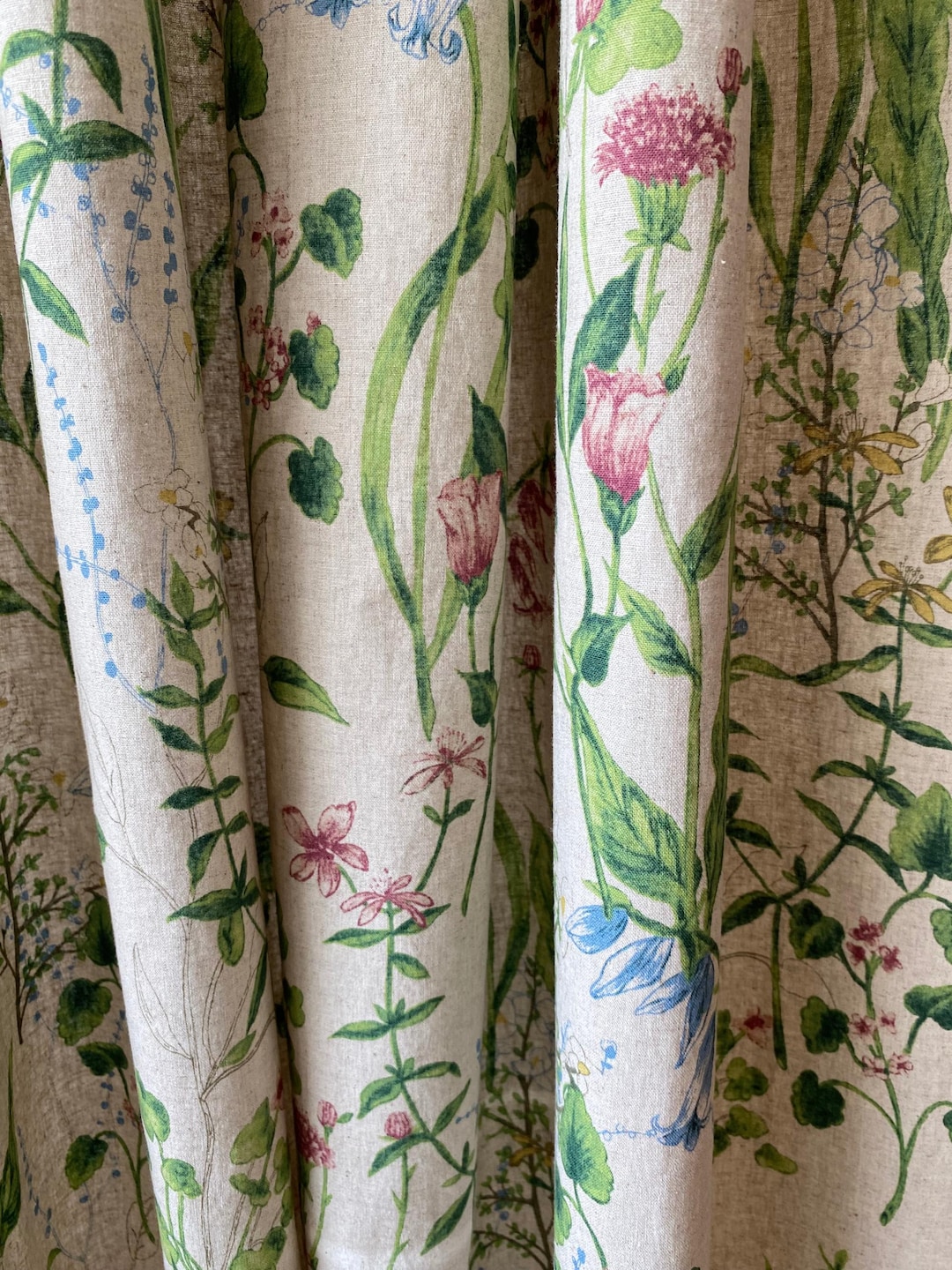 Wildflower Botanical Linen Curtain Panel Patterned Curtain Bedroom ...