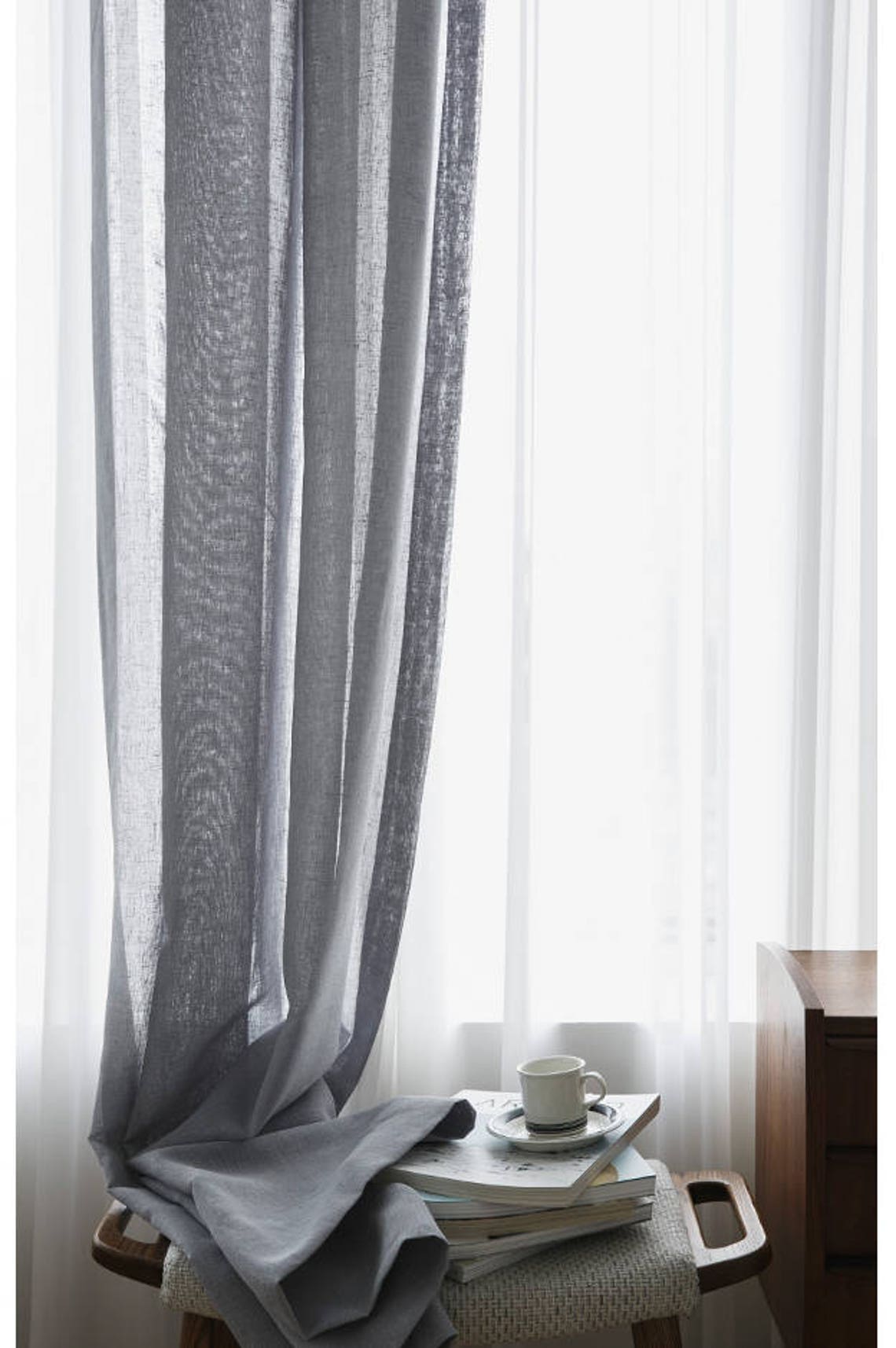 Light Gray Linen Look Sheer Curtains, Voile Drapery Curtains, Window ...