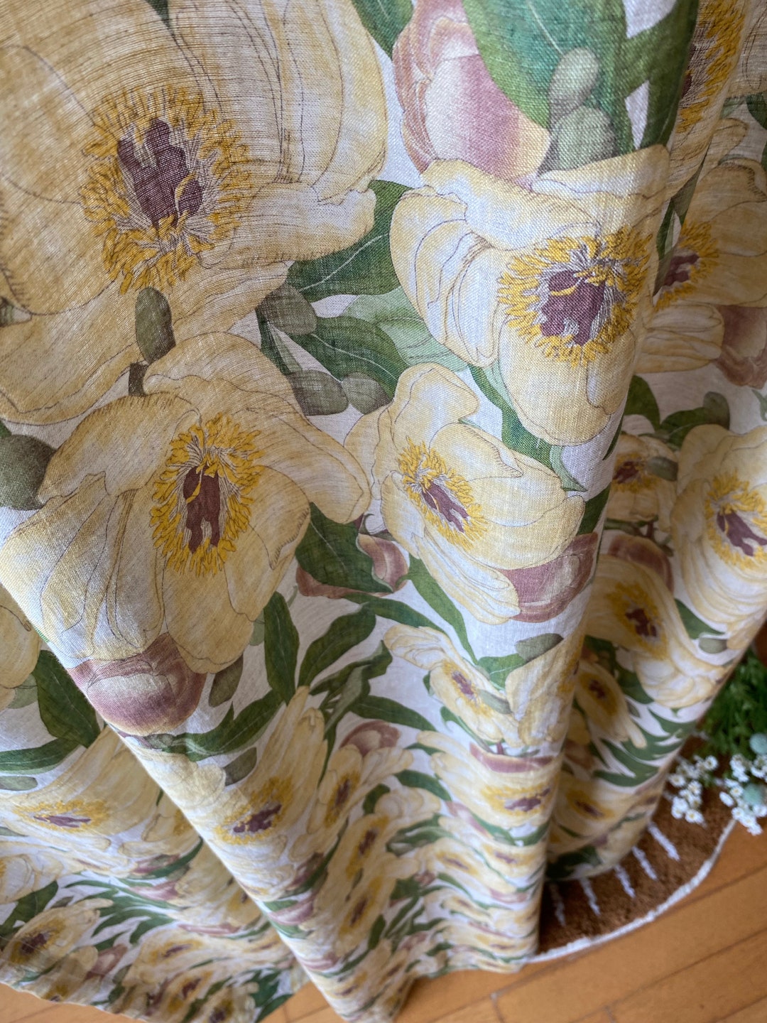 Floral Linen Curtains Watercolor Peony Blossom Linen Drapes Bespoke ...