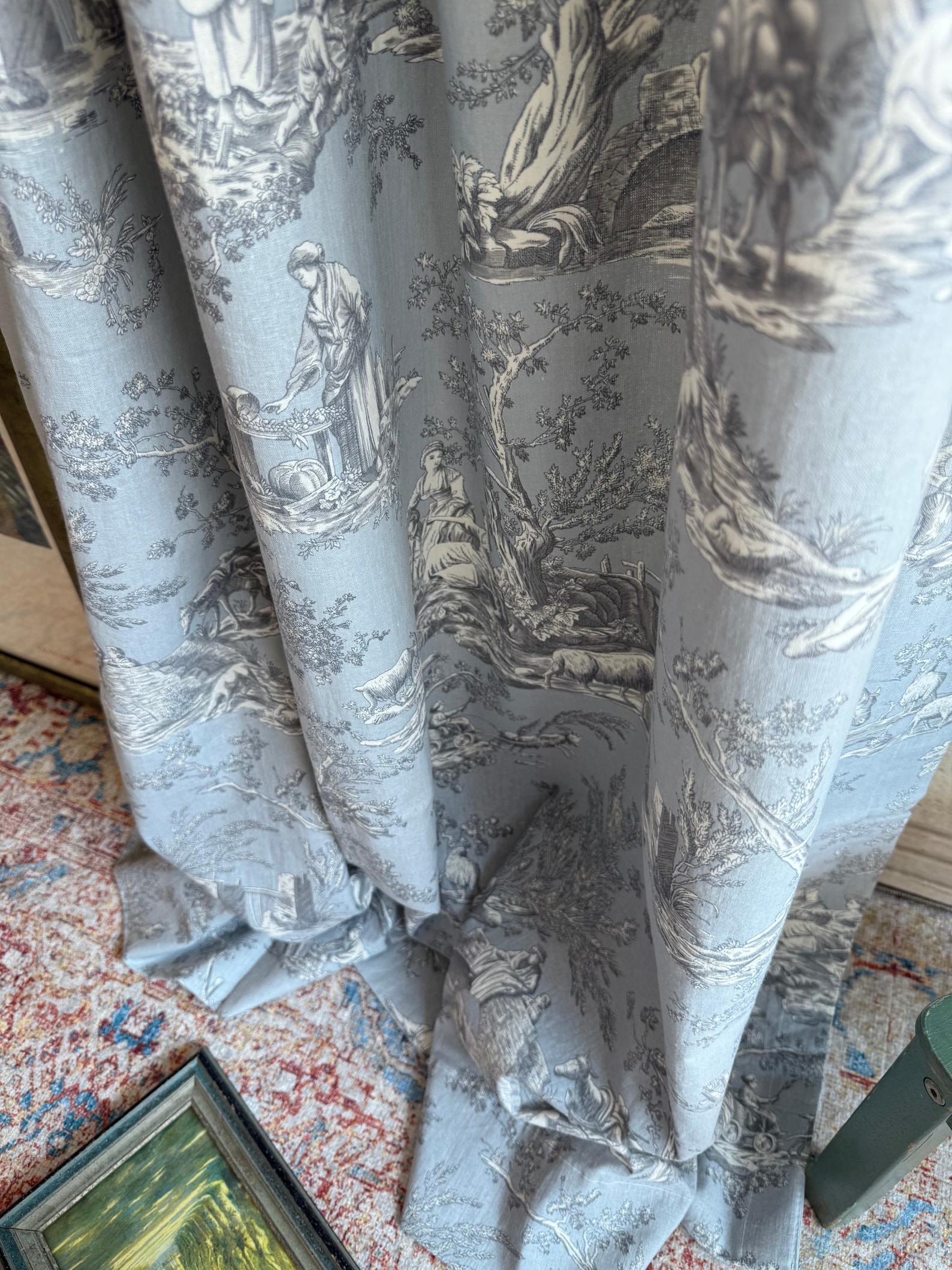 Dusty Blue Toile De Jouy Pattern Linen Curtains Panel French Country ...