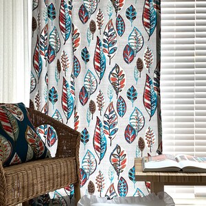 Set of 2 Scandinavian Leaves Curtain Panel Washed Cotton Curtains Beige ...