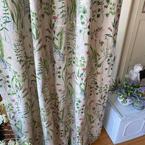 Wildflower Botanical Linen Curtain Panel Patterned Curtain Bedroom ...