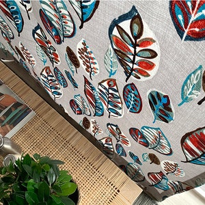 Set of 2 Scandinavian Leaves Curtain Panel Washed Cotton Curtains Beige ...