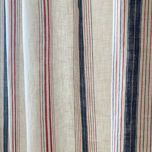 Striped Linen Curtains French Country Linen Drapes Navy Red Striped ...