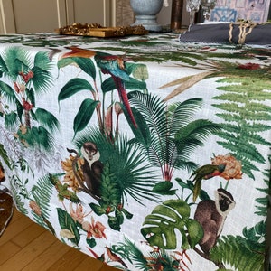 Tablecloth Heavy Weight Linen Tropical Jungle Table Cloth Farmhouse ...
