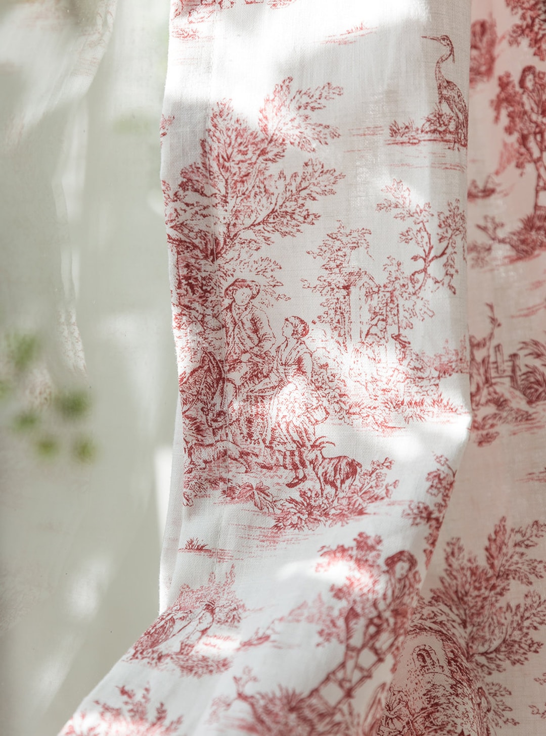 Red Toile De Jouy Farmhouse Linen Curtains Cottage Curtain Panels ...