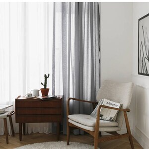 Light Gray Linen Look Sheer Curtains, Voile Drapery Curtains, Window ...