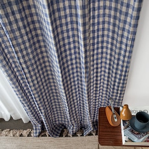 Blue Gingham Checkered Curtains Farmhouse Buffalo Check Plaid Custom ...