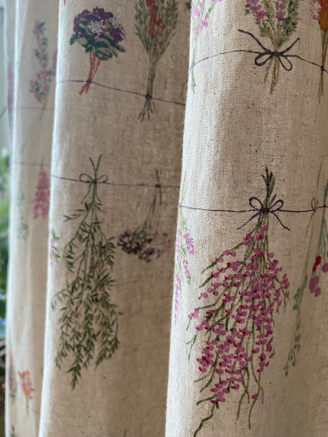 Linen Curtains Farmhouse Cottage Drapery Floral Garland Pattern Panels ...