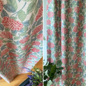 Set of 2 Linen Curtains Hydrangea Floral Linen Drapes Farmhouse ...