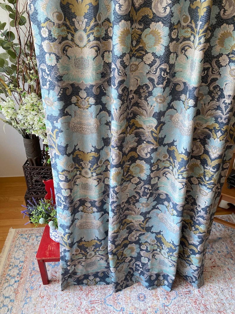 Elegant Damask Patterned Linen Curtains Ornate Baroque Floral Design ...