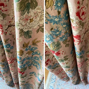 Romantic Floral Patterned Linen Curtain Botanical Large Lovely Flower ...