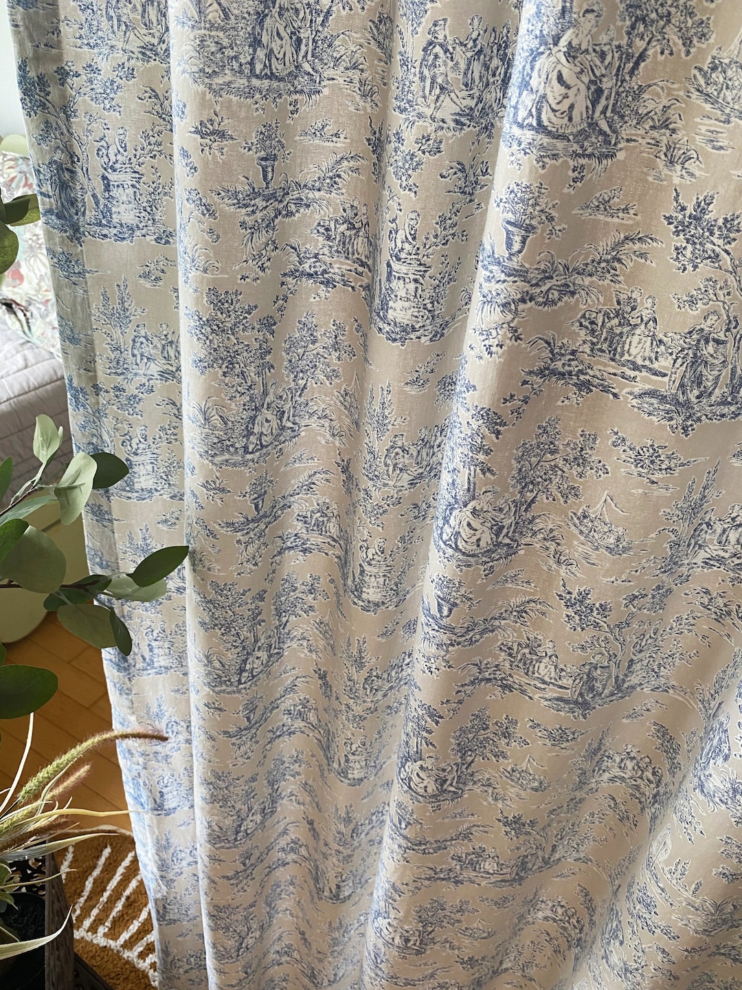 French Toile De Jouy Linen Curtain Blue Beige Pastoral Pattern Provence ...