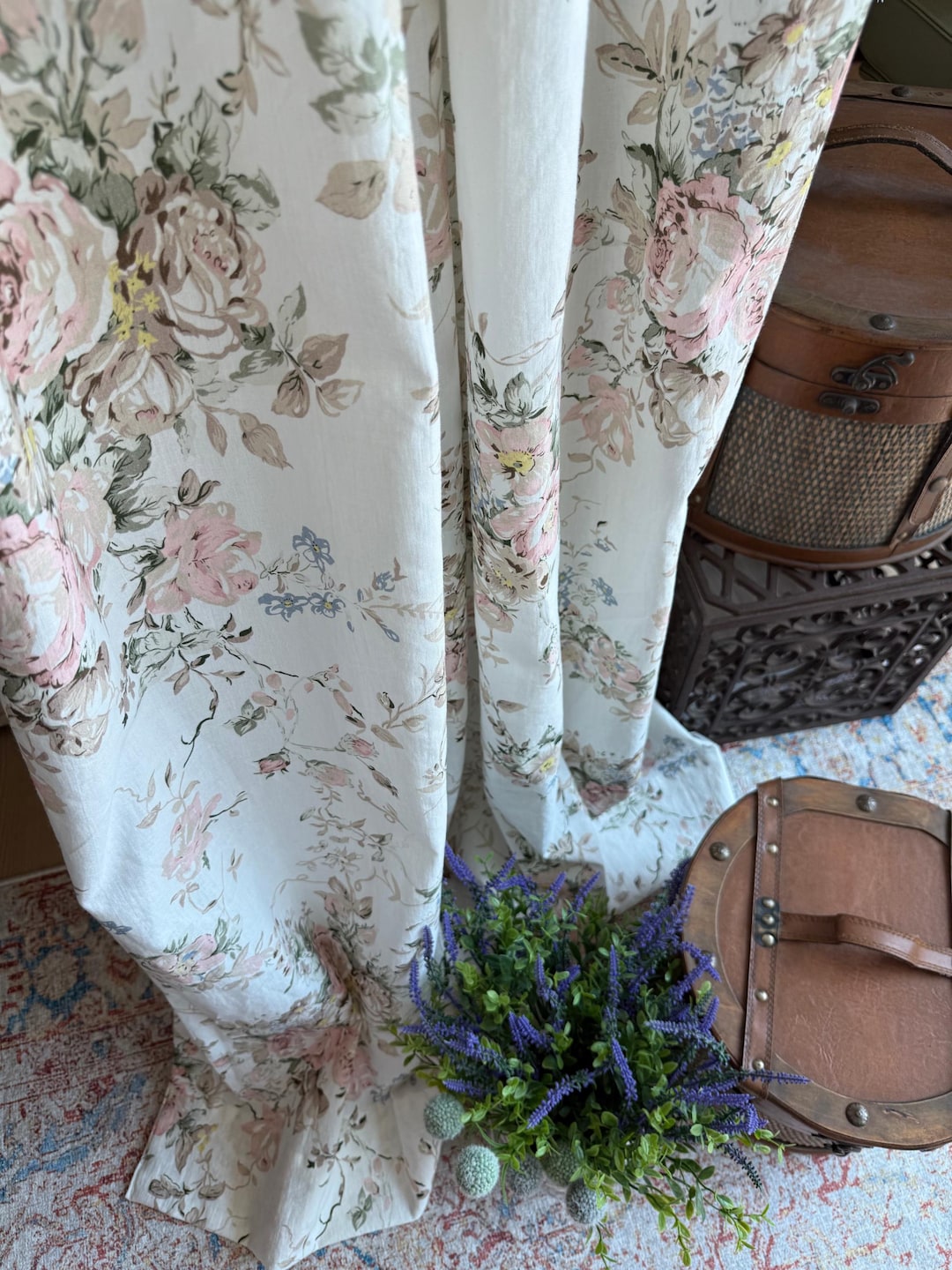 Vintage Floral Linen Curtains French Country Rose Shabby Chic ...
