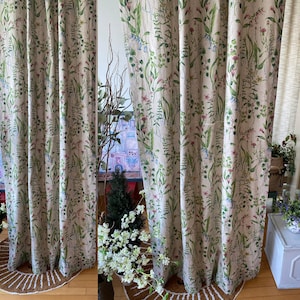 Wildflower Botanical Linen Curtain Panel Patterned Curtain Bedroom ...