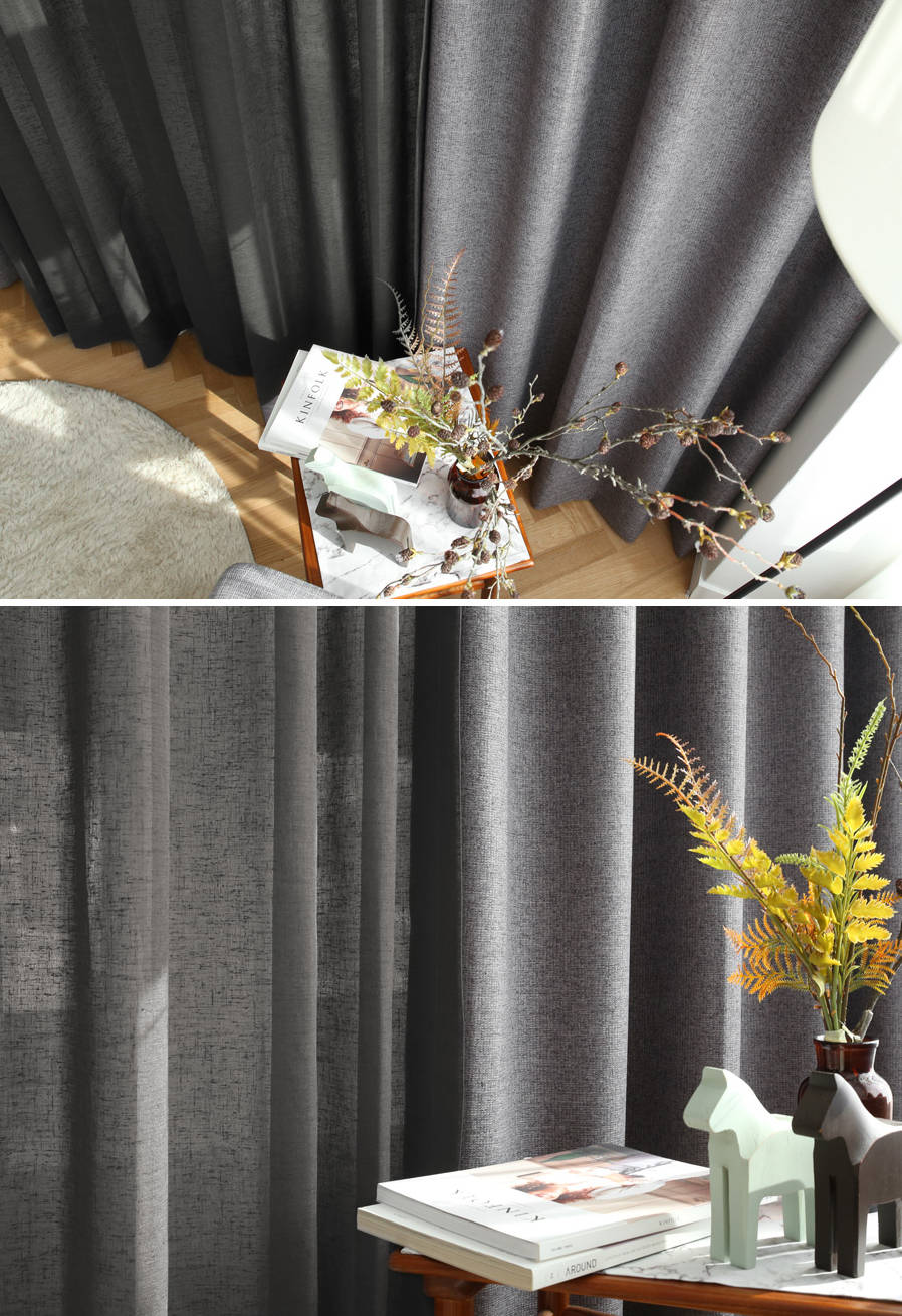 Dark Gray Linen Look Sheer Curtains Voile Drapery Curtains | Etsy