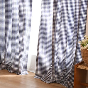Linen Gingham Curtains Navy Farmhouse Buffalo Checkered Blue Plaid ...